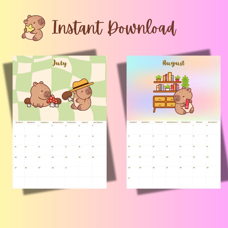 Capybara Calendar 2025, Cute Capybara Printable Calendar, Cute Calendar ...