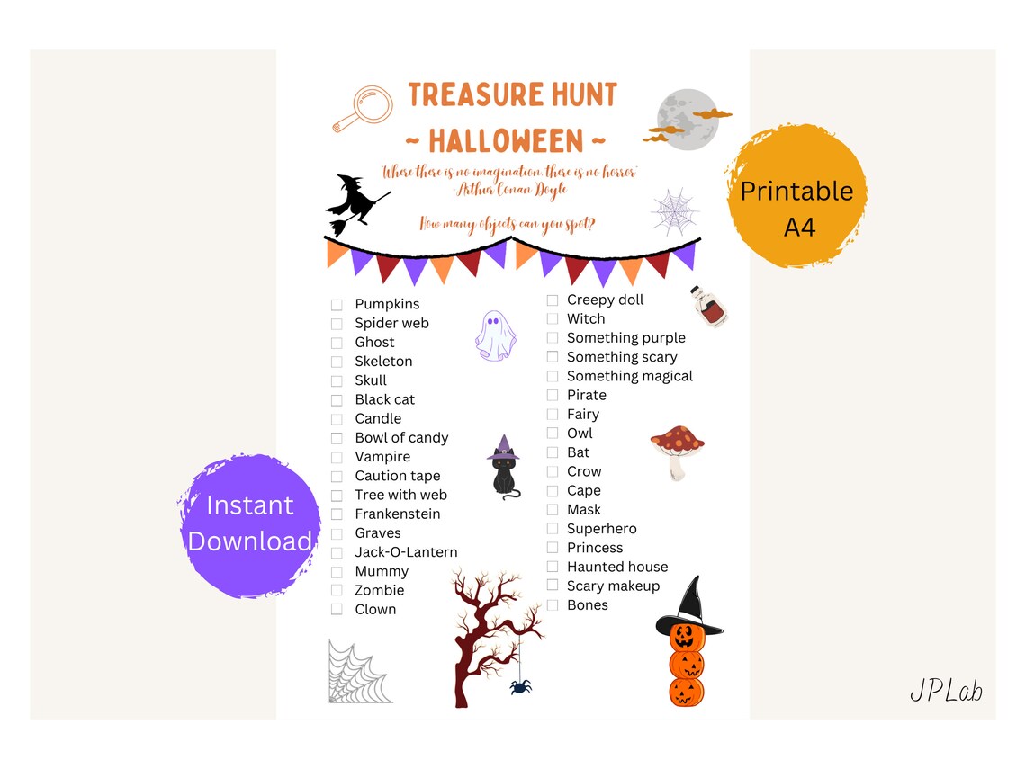 Printable Halloween Treasure Hunt | Halloween Scavenger Hunt | Outdoor ...