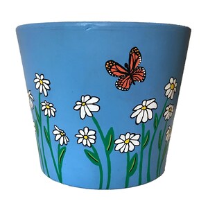 6.5 Inch Light Blue Plant Pot With Daisies and Monarch Butterflies - Etsy
