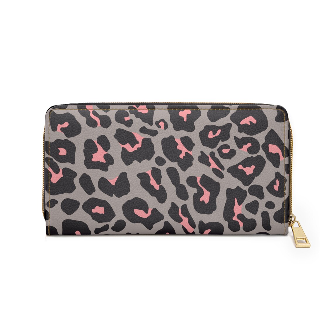 Personalized Leopard Print Gray and Coral Zipper Wallet for Women - Etsy