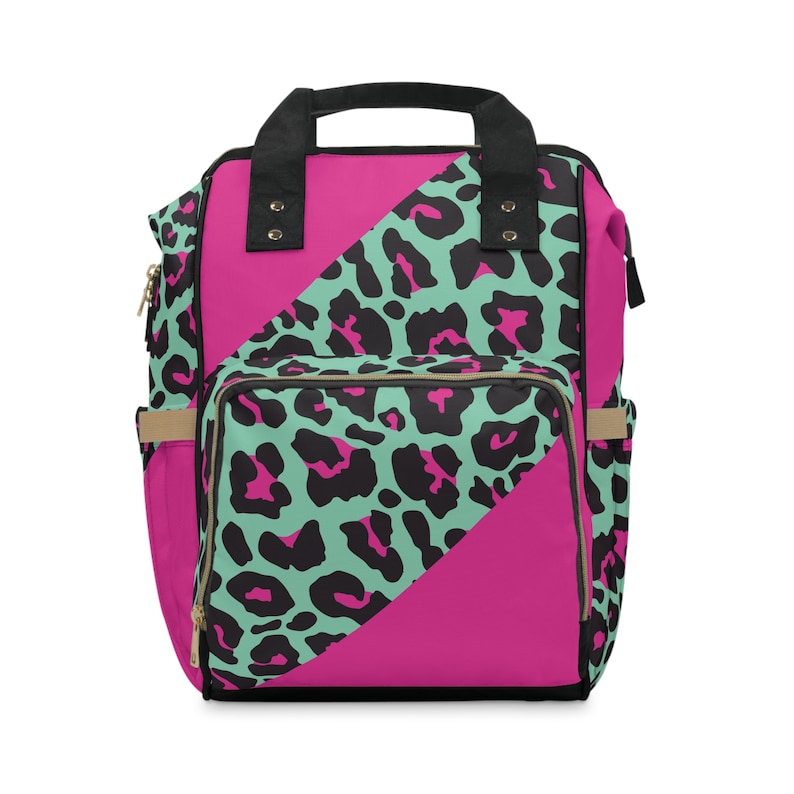 Personalized Leopard Print Backpack Diaper Bag Hot Pink and Mint Green ...