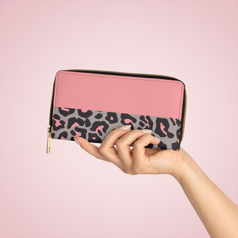 Personalized Leopard Print Gray and Coral Zipper Wallet for Women - Etsy