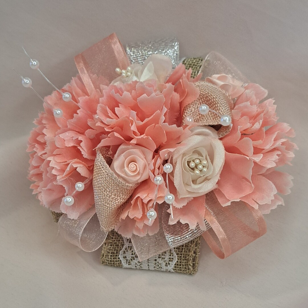 Prom Wrist Corsage Peach Pink Light Coral Prom Flowers Bracelet Corsage ...