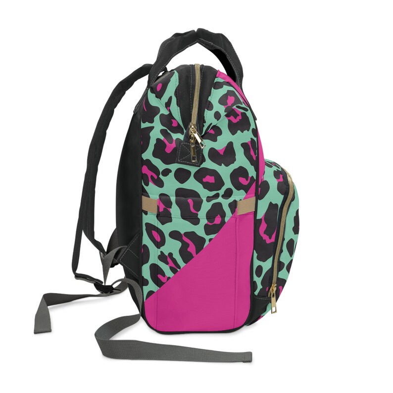 Personalized Leopard Print Backpack Diaper Bag Hot Pink and Mint Green ...