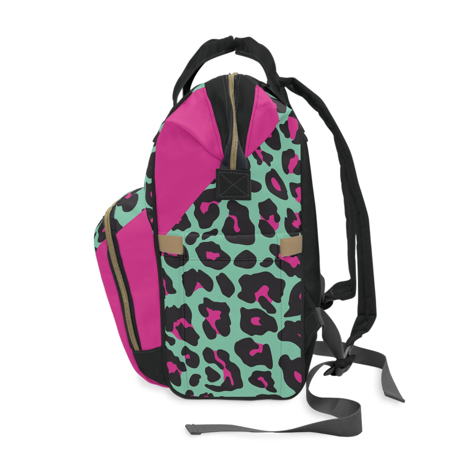 Personalized Leopard Print Backpack Diaper Bag Hot Pink and Mint Green ...