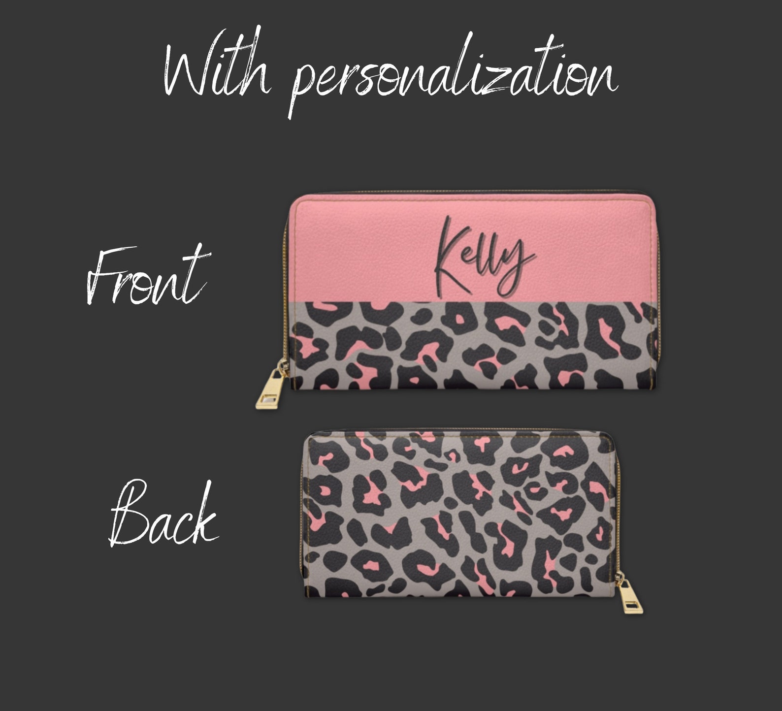 Personalized Leopard Print Gray and Coral Zipper Wallet for Women - Etsy