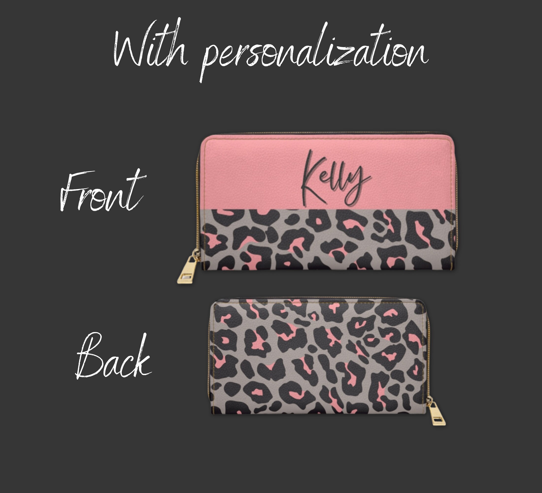 Personalized Leopard Print Gray and Coral Zipper Wallet for Women - Etsy