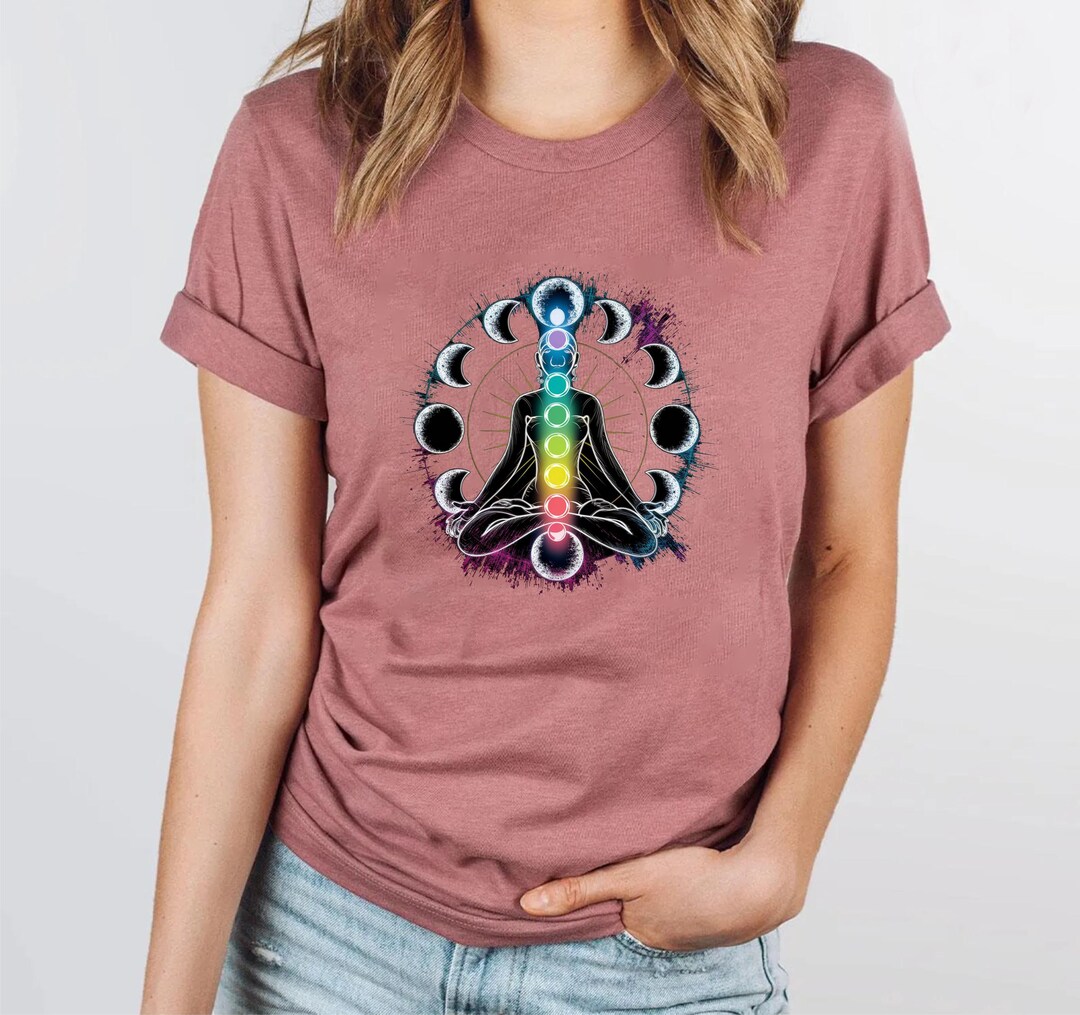 Chakra Phases Moon Yoga Shirt, Spiritual Boho Yoga Tee, Moon Cycle ...