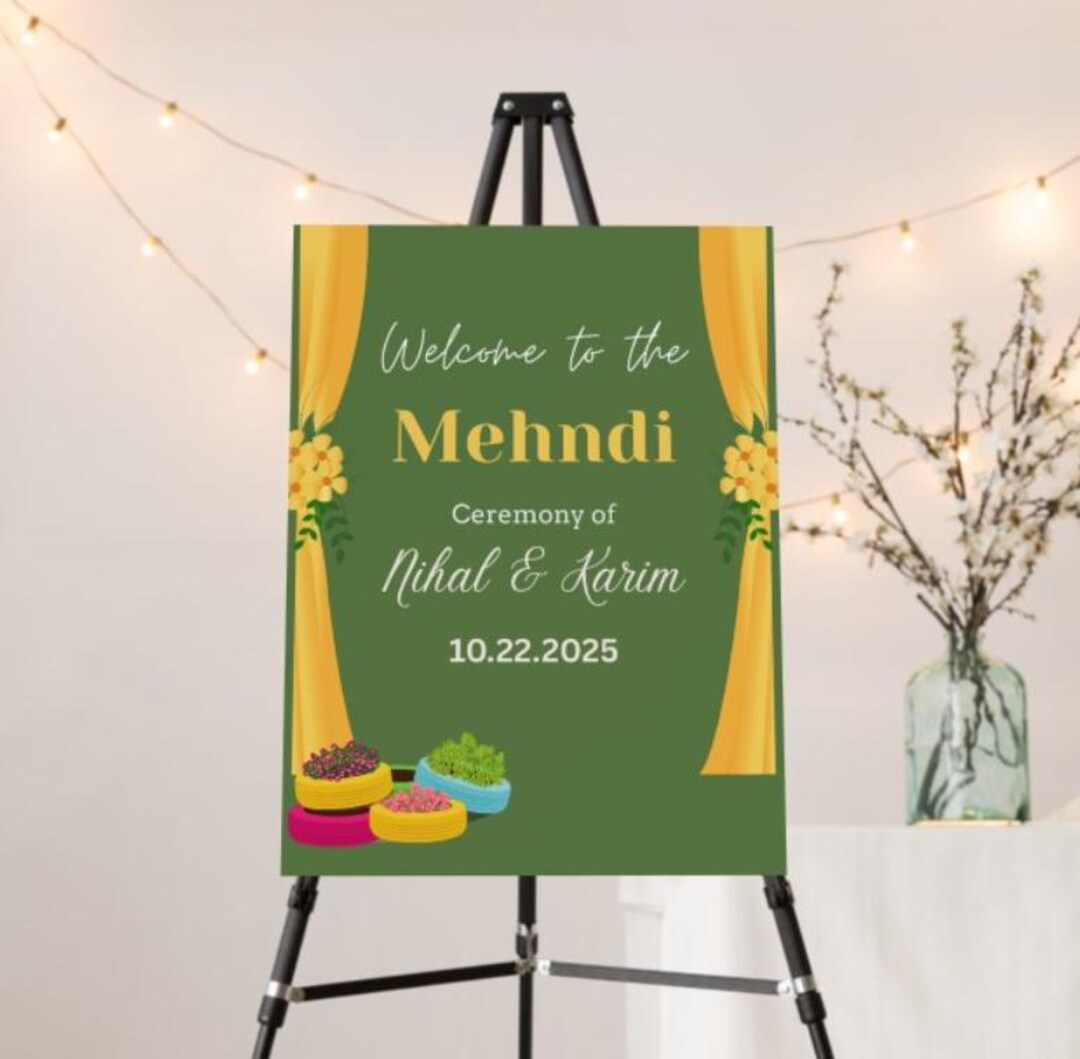 Mehndi Welcome Sign, Welcome Sign for Mehndi Ceremony, Sout Asian ...