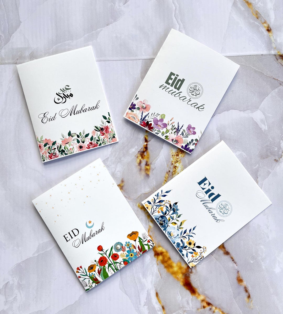 Set of 4 Eid Card/islamic Cards| Eid Mubarak Card, Gold Foiled Eid Card ...