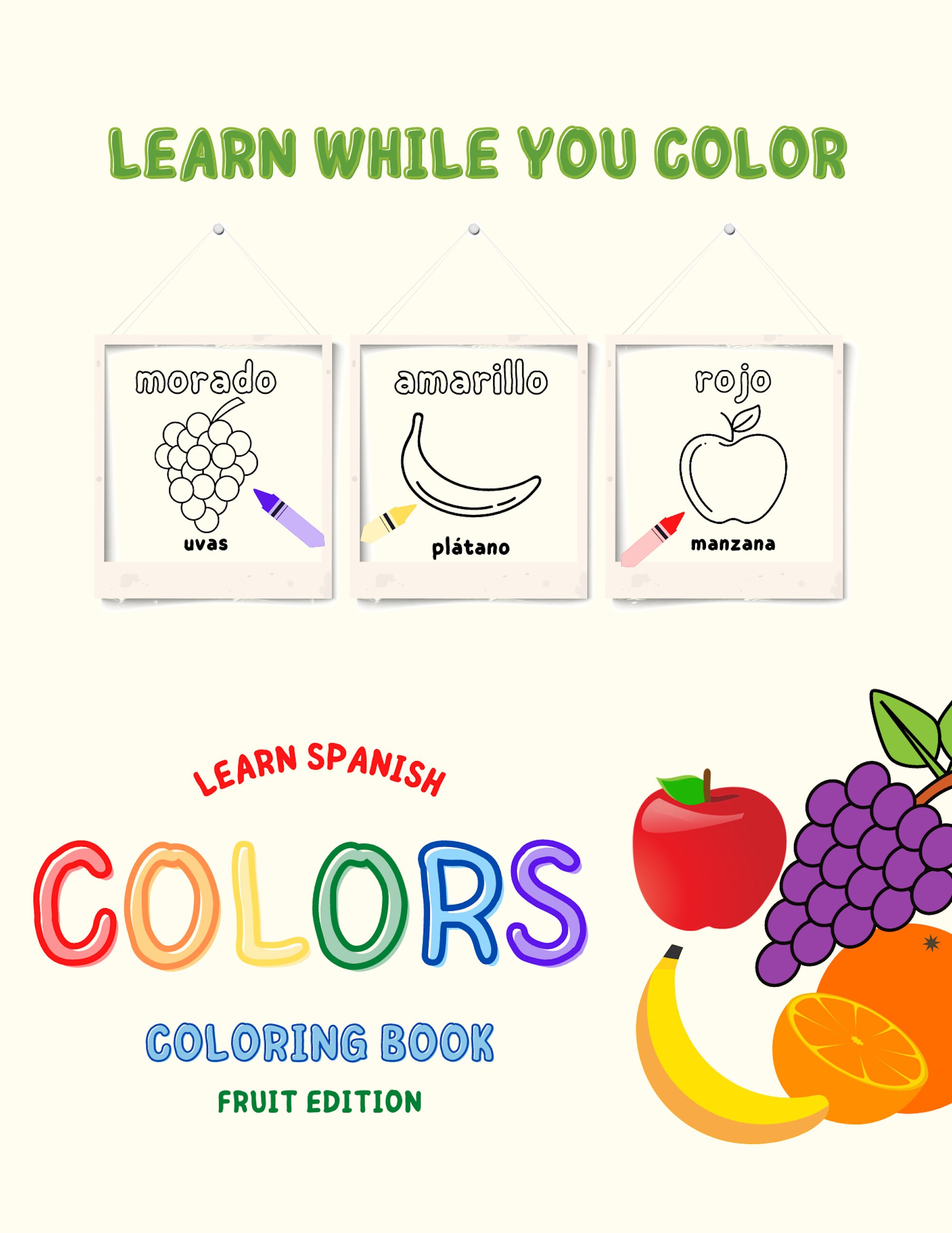 Learn Spanish Colors Coloring Book/pages, Fruit Edition, Instant ...