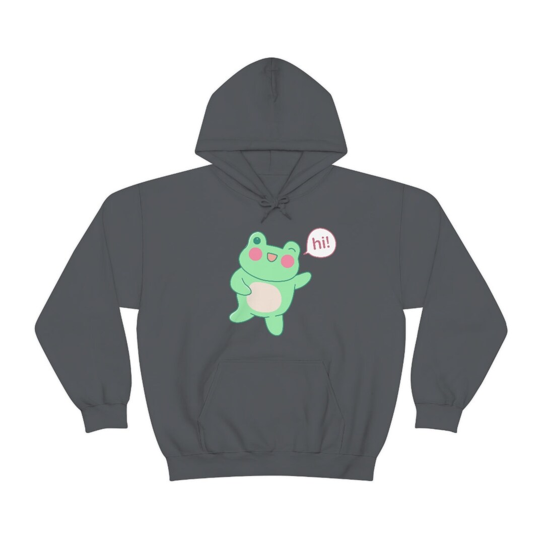 Hi Froggy Cute Cheeks Green Adorable Kawaii Frog Hoodie Unisex Heavy