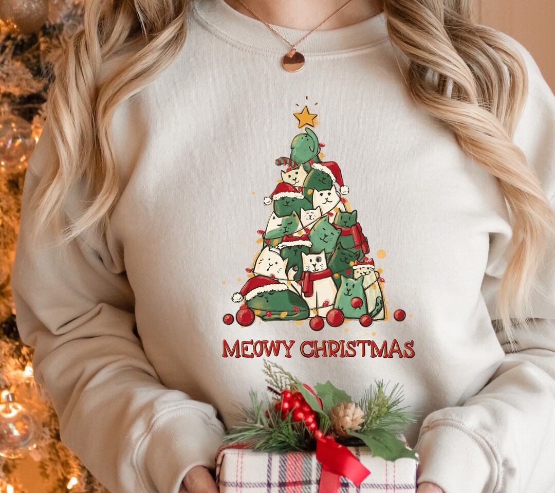 Meowy Christmas Sweatshirt Cat Christmas Sweater Meowy Etsy Canada