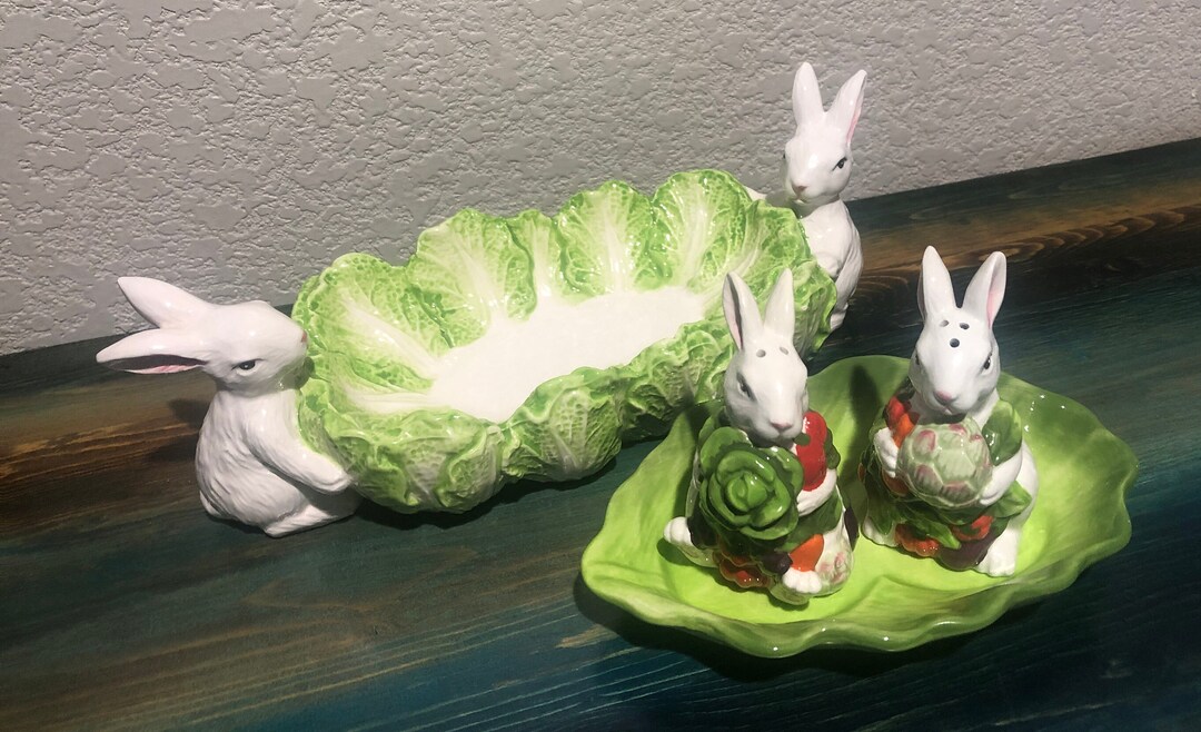 Corner Ruby Handcrafted Bunny & Cabbage Spring Collection Salt and ...