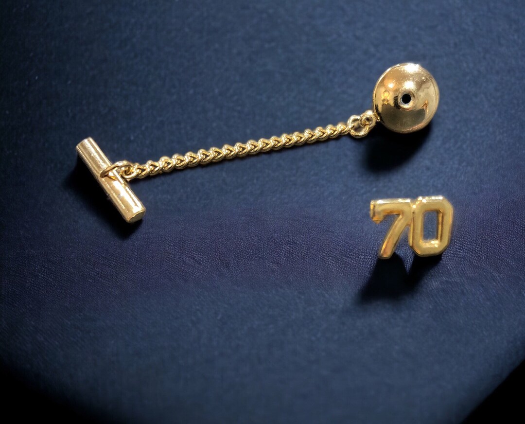 70 Years Round Tie Tack With Chain Gold Tone Tie Pin - Etsy