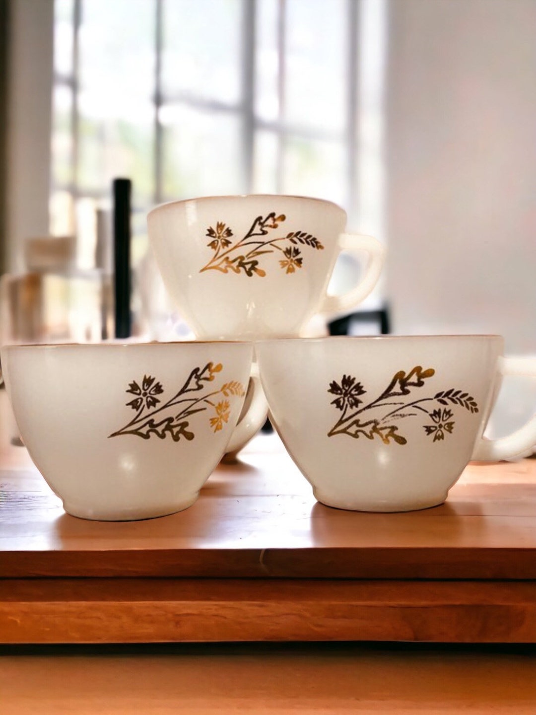 Elegant Meadow Gold Wheat Cups by Federal Glass - A Delightful Set of 5 ...