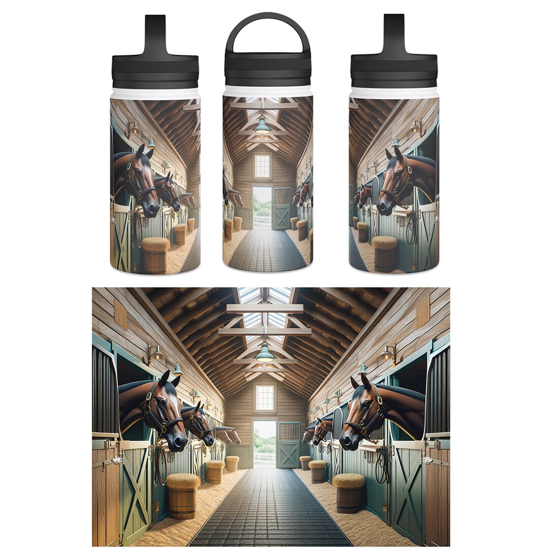 12 OZ Stainless Steel Horse Racing Stable Water Bottle Bpa-free ...