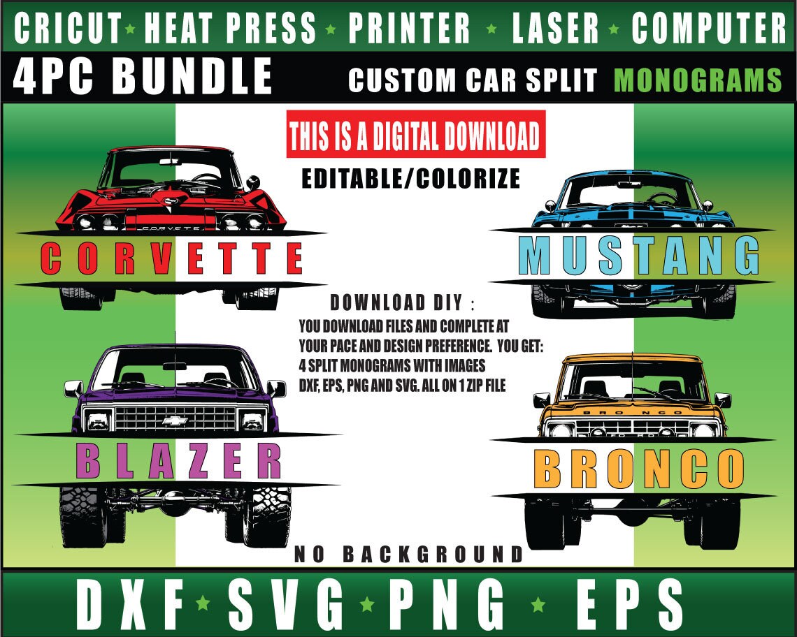 Classic Car Split Monogram Designs, Customizable Digital Download Pdf ...