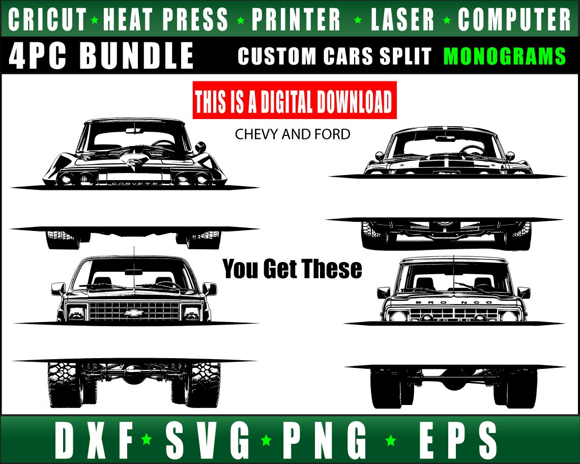 Classic Car Split Monogram Designs, Customizable Digital Download Pdf ...