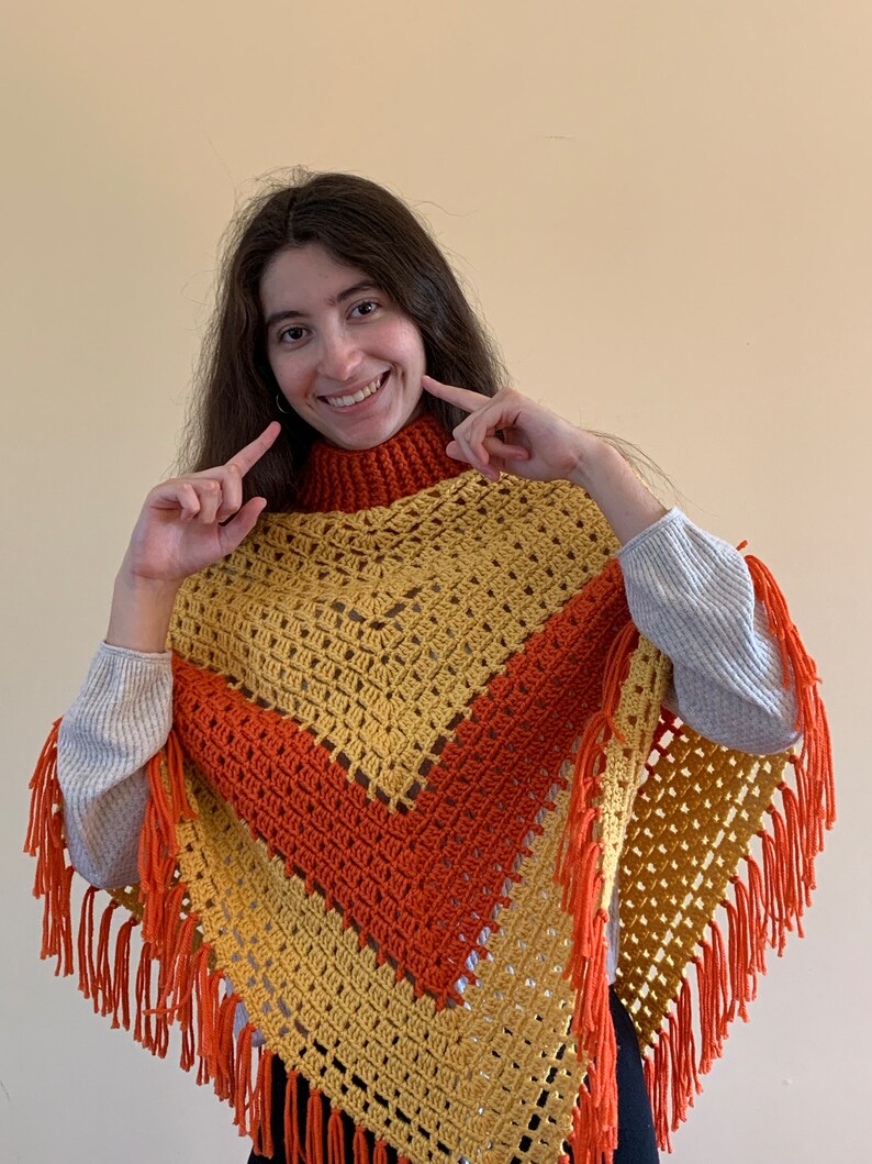 Crocheted Orange Yellow Poncho for Winter Season (one Size Fits Most ...