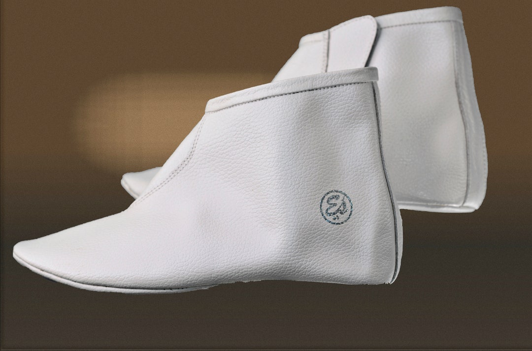 TAWAF Leather Socks Velcro, No Zipper or Button Ivory Color - Etsy