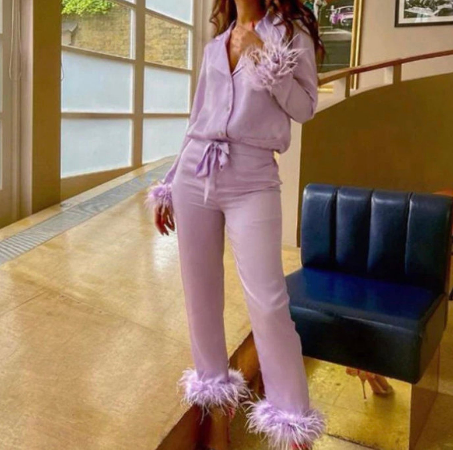 The Feather Silky Pajama Set Solid Color Sleepwear - Etsy