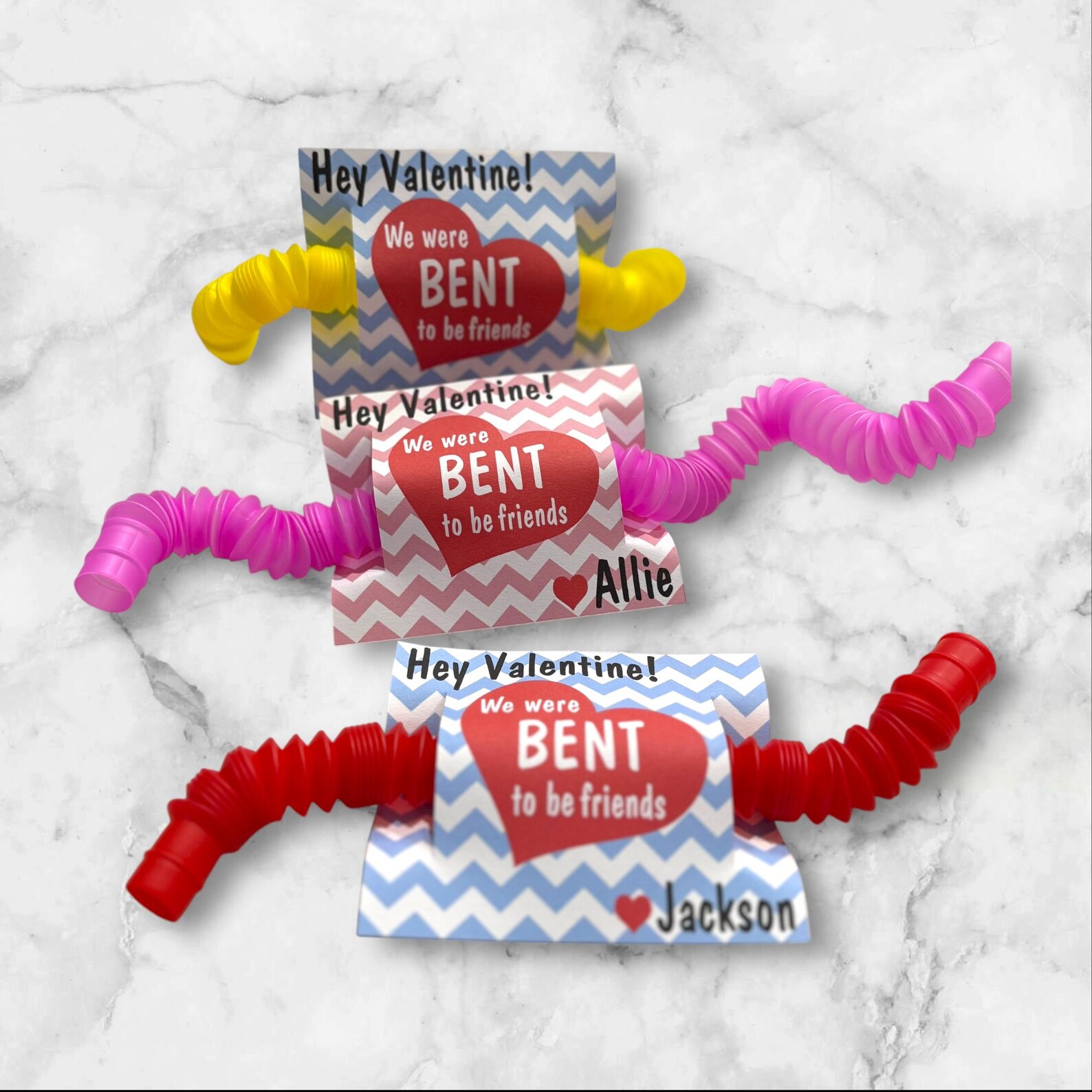 Valentines Fidget Pop Tubes With Cards -fidget Toys Favors, Classroom ...