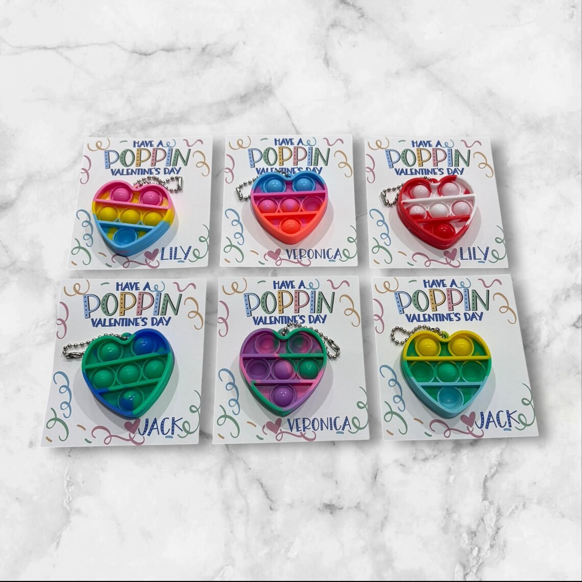 Valentines Heart Poppers Pop It Toy Keychain With Cards -fidget Toys ...