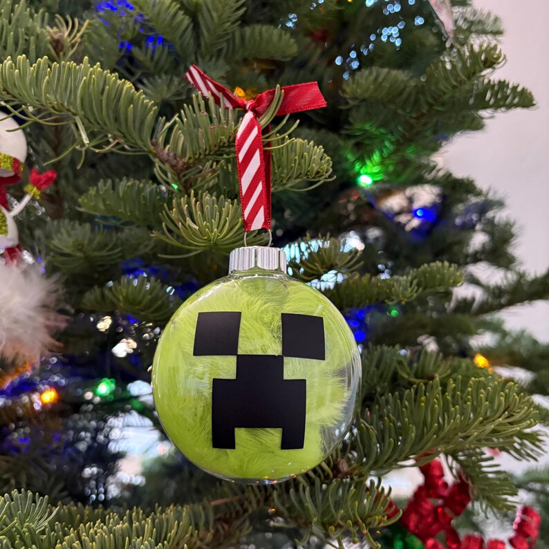 Creep Face Mine Christmas Craft Ornament - White Elephant, Gamer, Pixel ...