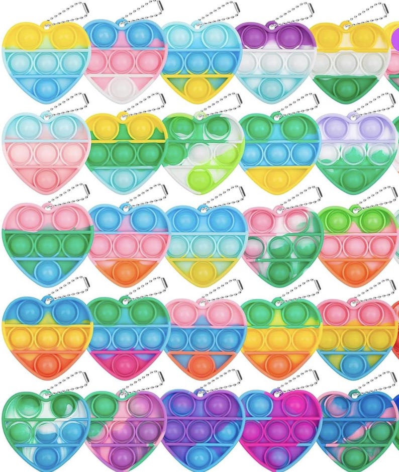 Valentines Heart Poppers Pop It Toy Keychain With Cards -fidget Toys ...