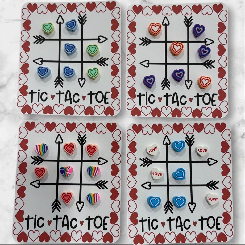 Valentine's Day Tic Tac Toe Game Cards With Heart Tokens- Favors, Goody ...