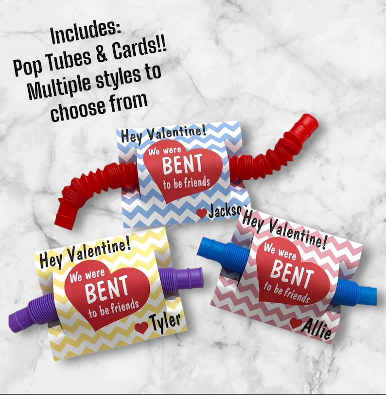 Valentines Fidget Pop Tubes With Cards -fidget Toys Favors, Classroom ...