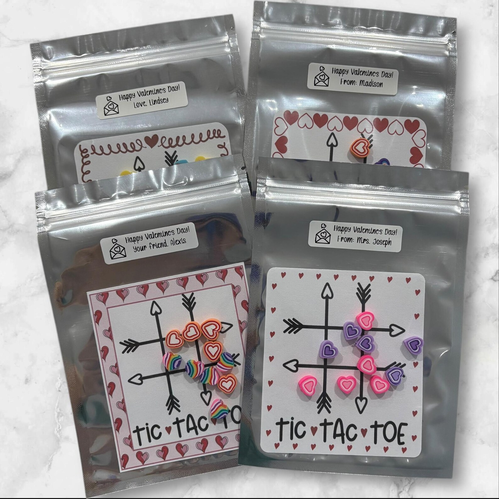 Valentine's Day Tic Tac Toe Game Cards With Heart Tokens- Favors, Goody ...