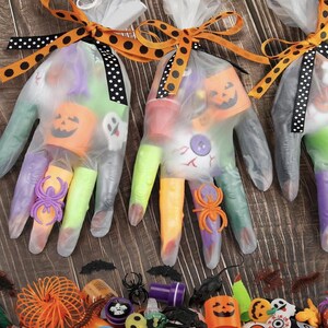 Hand Shaped Goodie Bags Filled With 15 Halloween Favors + Personalized ...