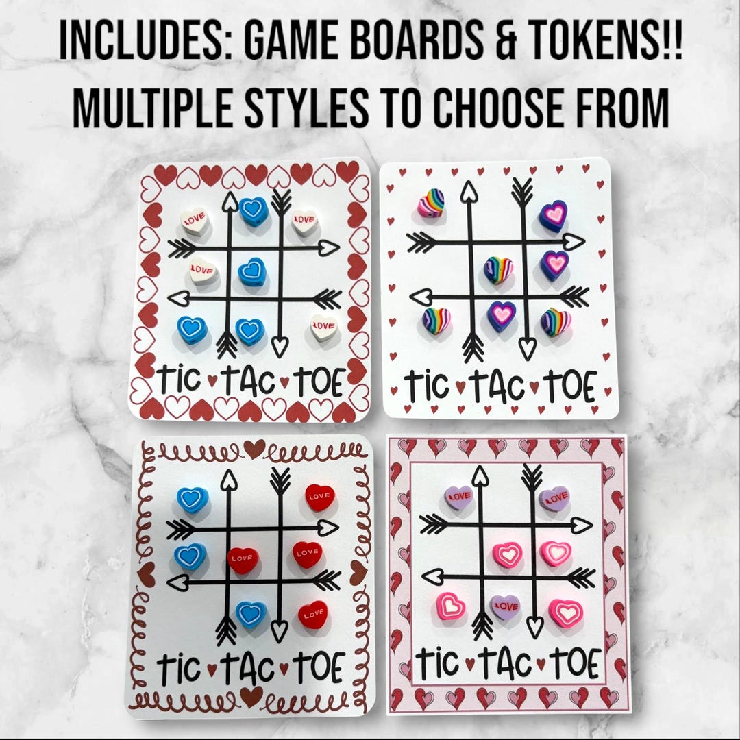 Valentine's Day Tic Tac Toe Game Cards With Heart Tokens- Favors, Goody ...