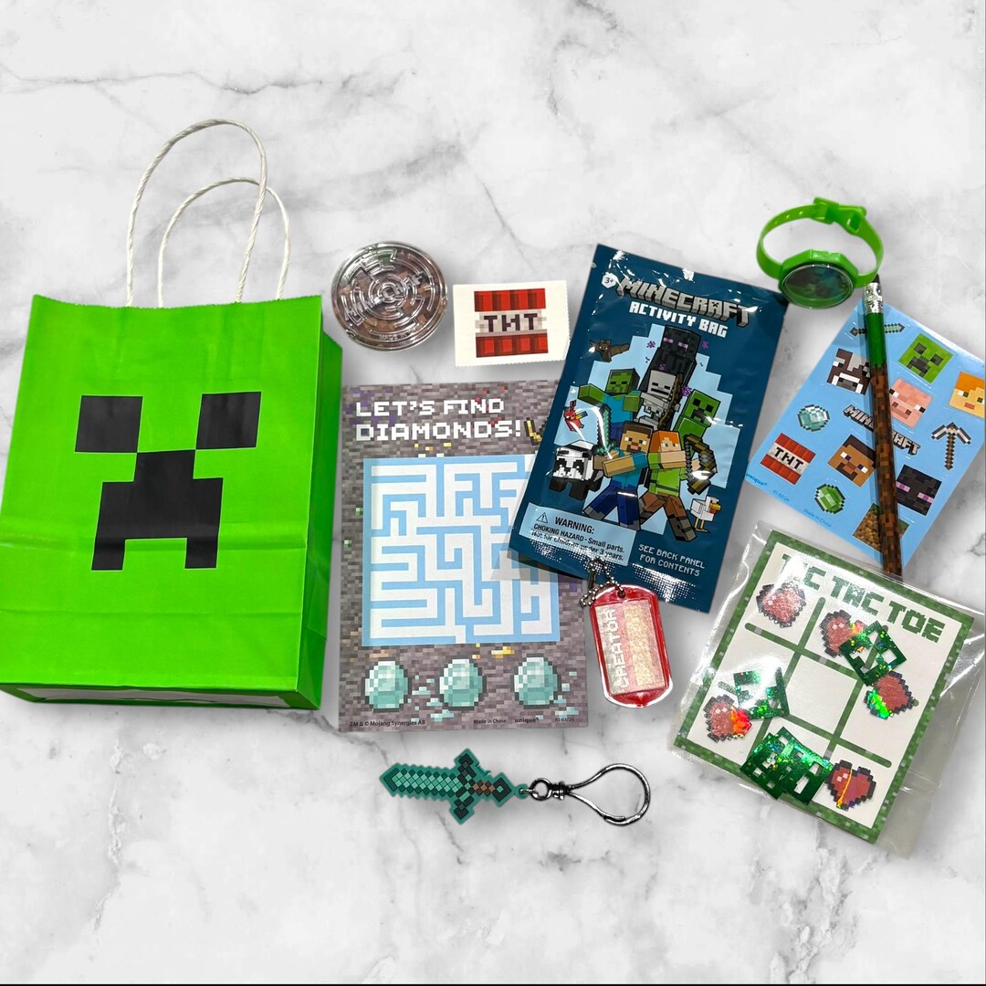 FILLED Creeper Goody Bags - Mine Themed Craft Kids Party Favors, Ready ...