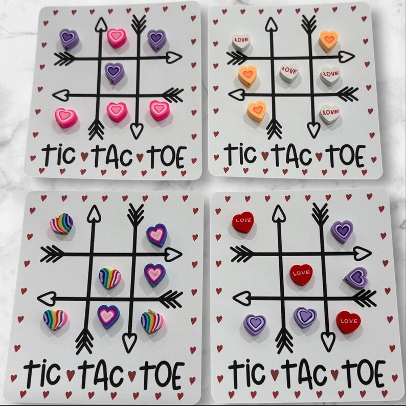 Valentine's Day Tic Tac Toe Game Cards With Heart Tokens- Favors, Goody ...