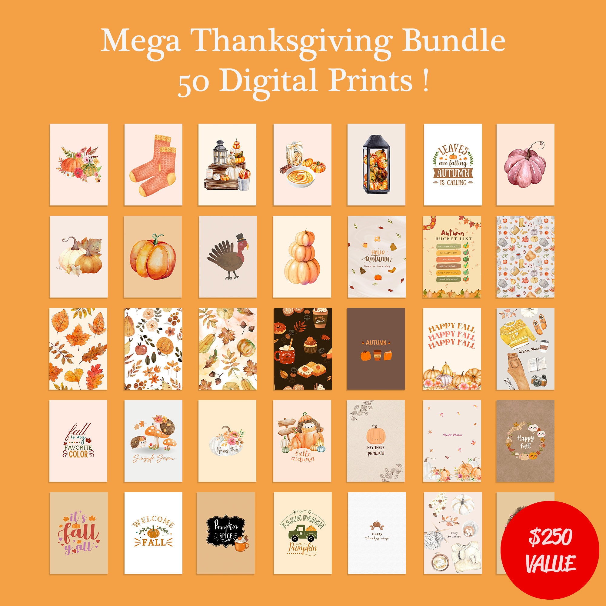 50 Printable Fall Wall Art MEGA BUNDLE, Autumn Print Set, Thanksgiving ...