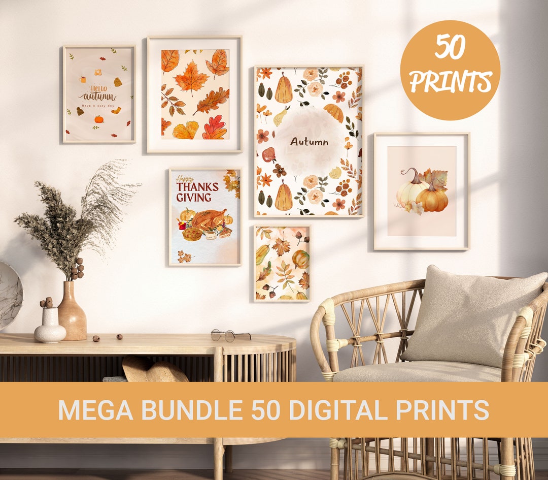 50 Printable Fall Wall Art MEGA BUNDLE, Autumn Print Set, Thanksgiving ...