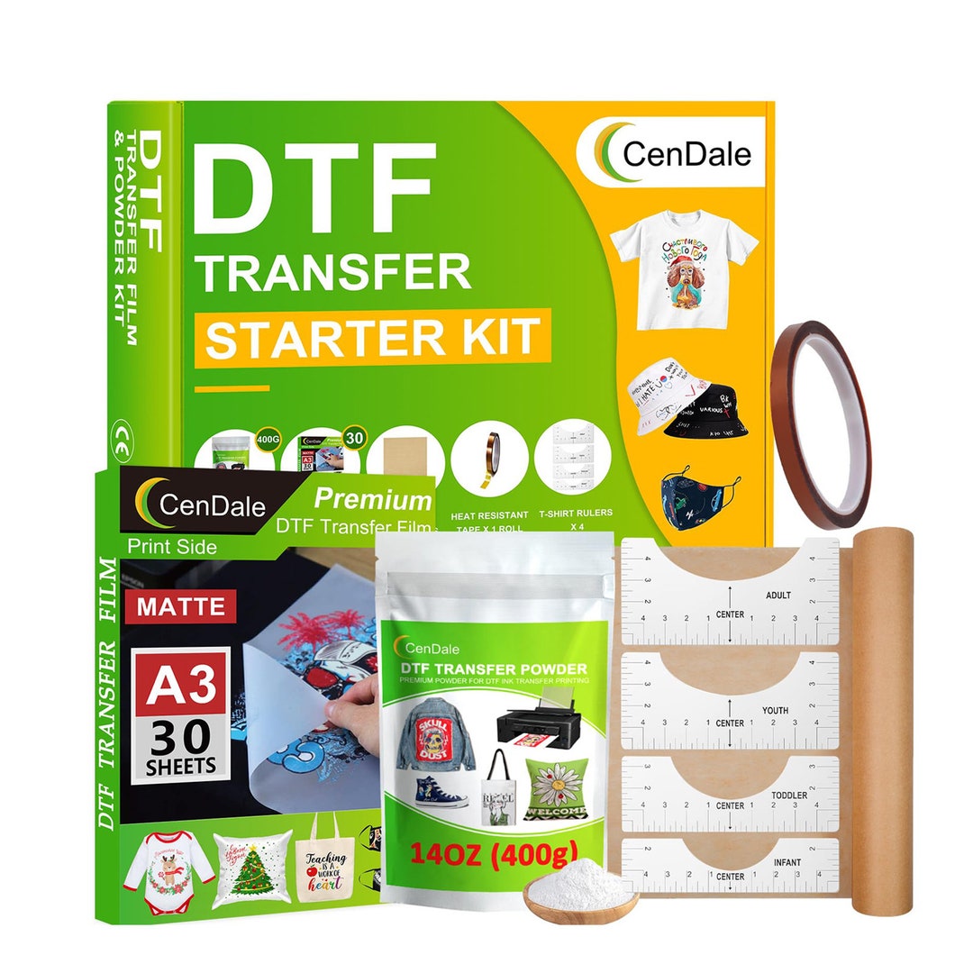 Cendale DTF Transfer Film Powder Kit 30sheets A3 DTF Film, 14oz White ...