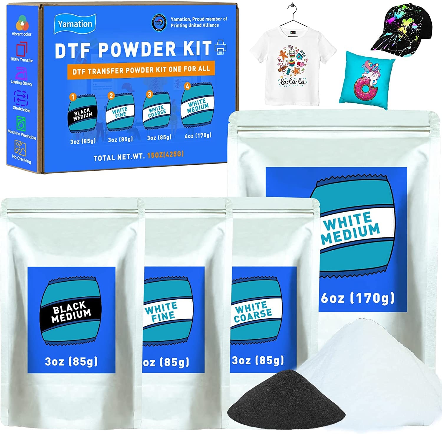 Yamation DTF Powder Kit, DTF Adhesive Powder Include Fine Medium Coarse ...
