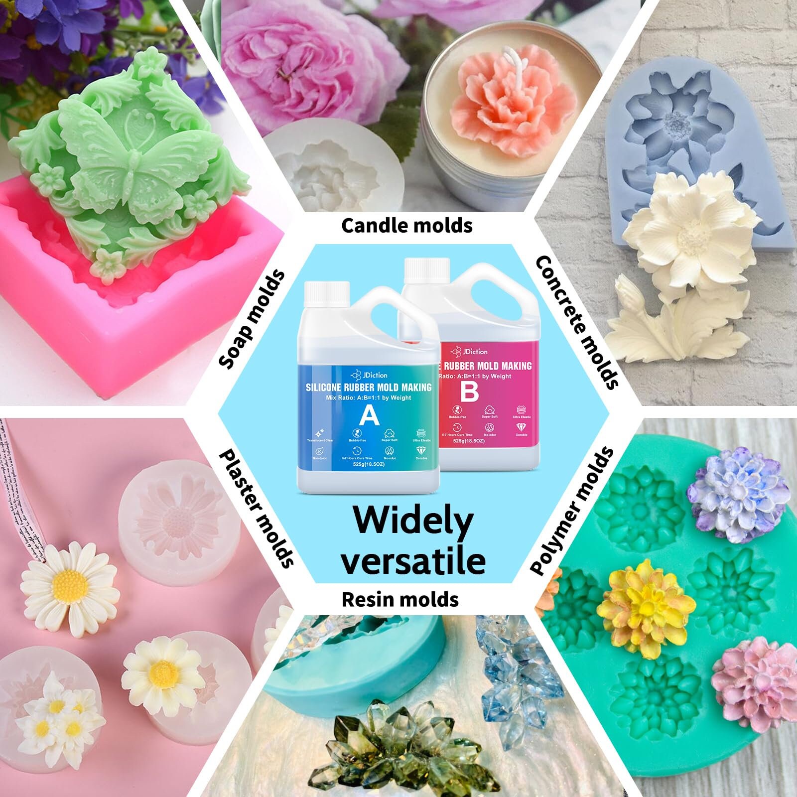 Jdiction Silicone Mold Making Kit, Super Elastic Liquid Silicone Rubber ...