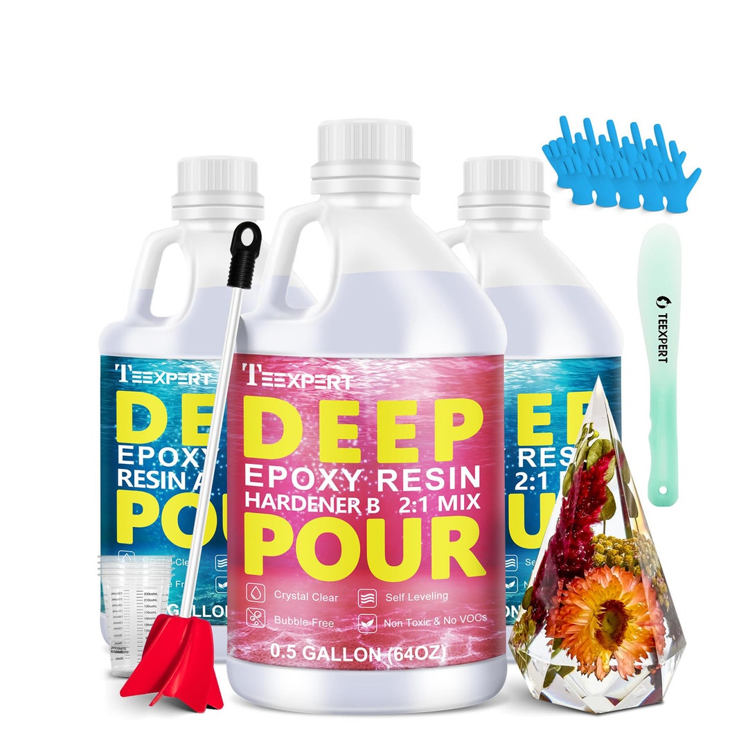 Teexpert Epoxy Resin Deep Pour Resin Kit for 2-4" Pour Depths, Crystal ...