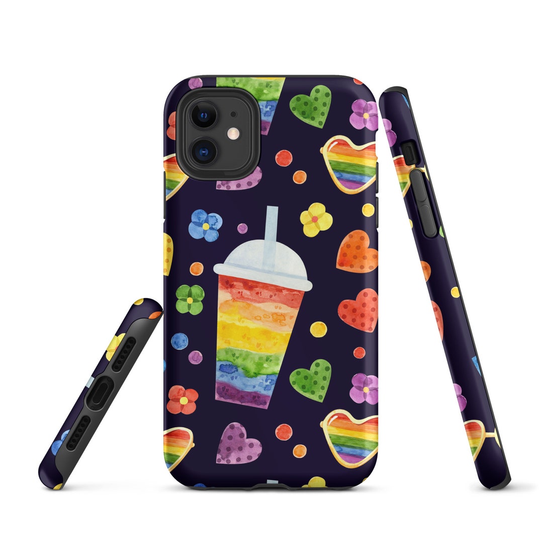 LGBTQ Pride Month Tough iPhone Case, Rainbow Cup, Colorful Flowers ...
