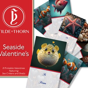Printable Valentine's Day Cards With Illustrations of Sea Creatures and ...