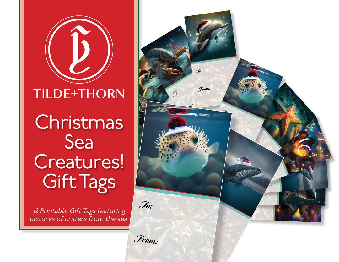 Christmas in the Sea Gift Tags Featuring a Variety of Sea Animals. - Etsy
