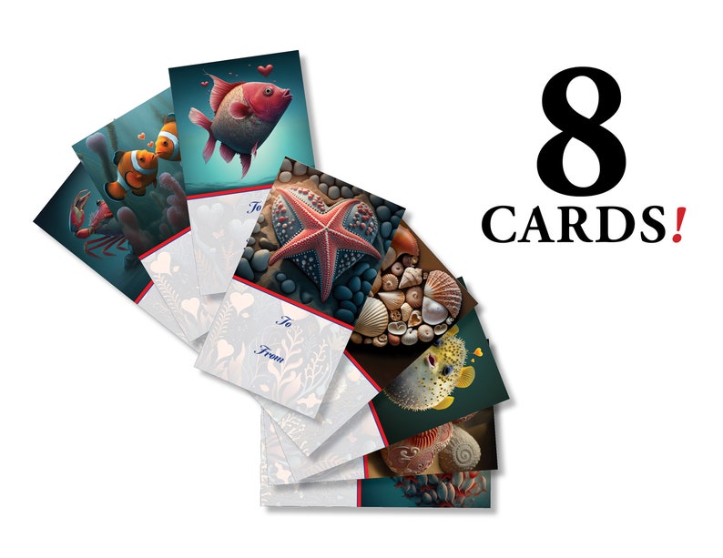 Printable Valentine's Day Cards With Illustrations of Sea Creatures and ...