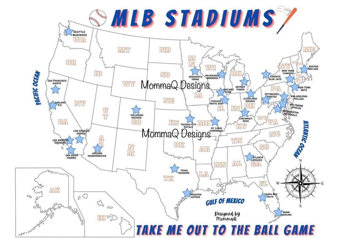 Mlb Stadiums Map Poster Print Perfect T To Baseball Enthusiasts Etsy