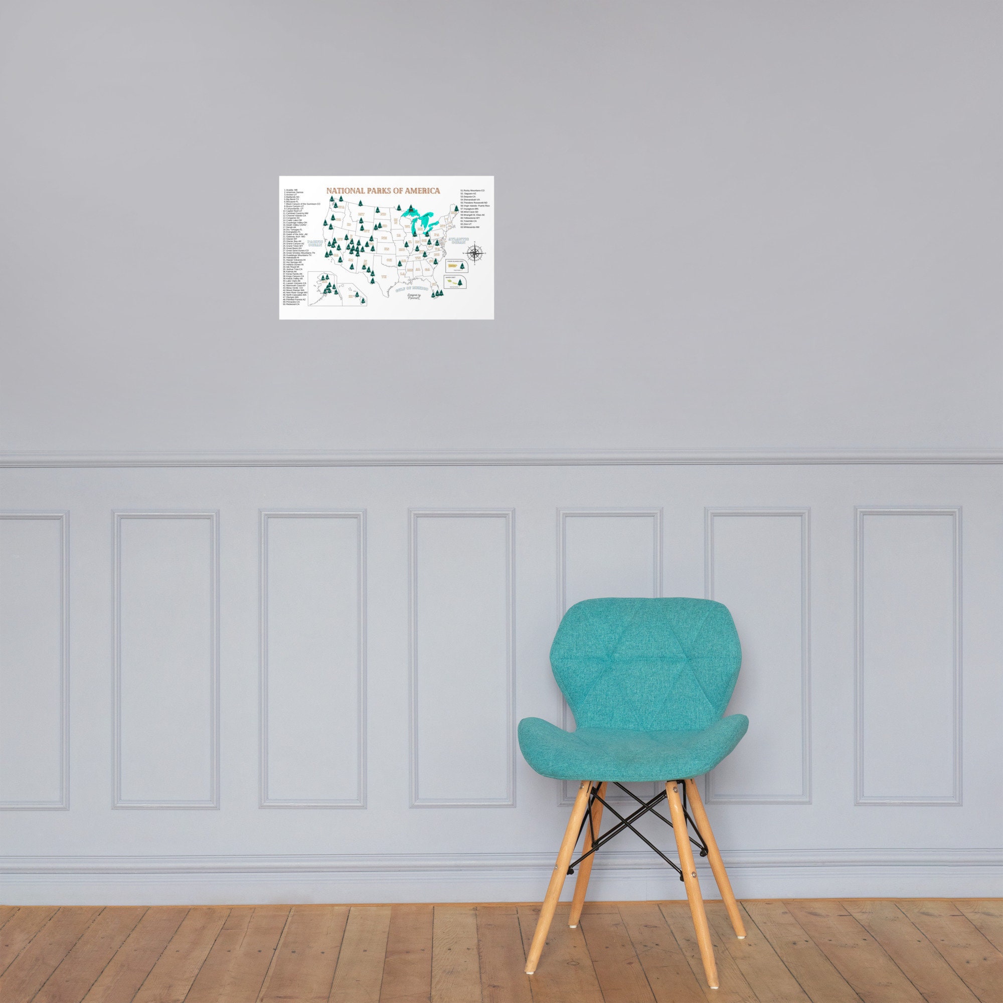 Poster Print - USA National Parks Map, All 63 Parks Labeled Perfect ...