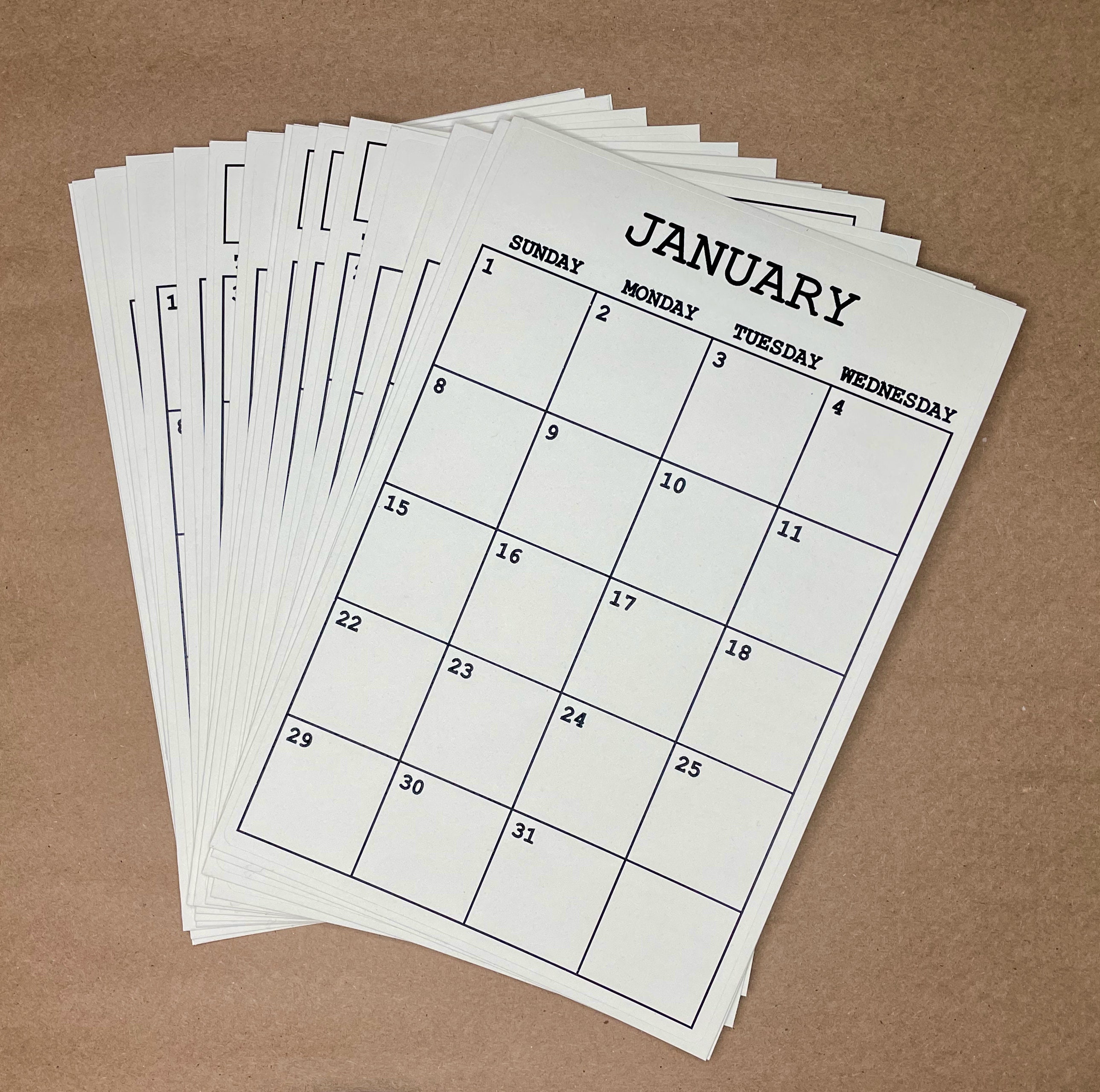 2024-2025, A5 Calendar Stickers 5x7.5, CHOOSE Start Month, Typewriter ...